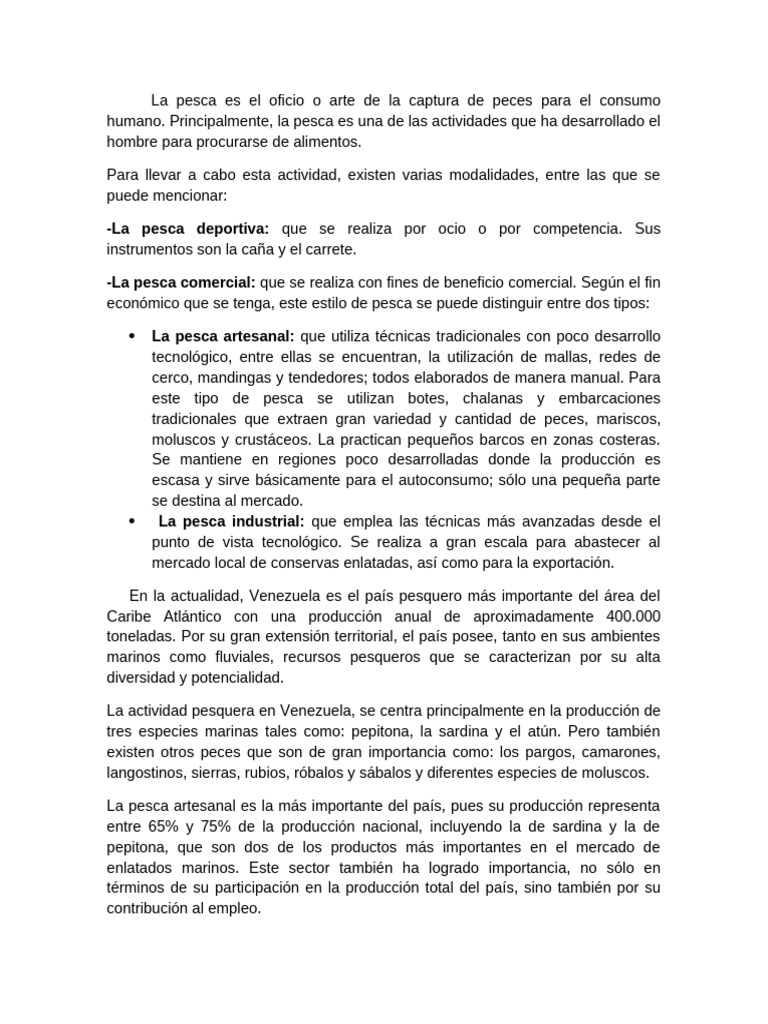 LA PESCA | PDF | Venezuela | Pesca comercial