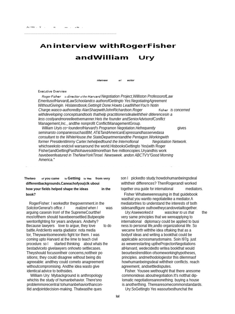 An Interview With Roger Fisher and William Ury | PDF | Peace | Negotiation