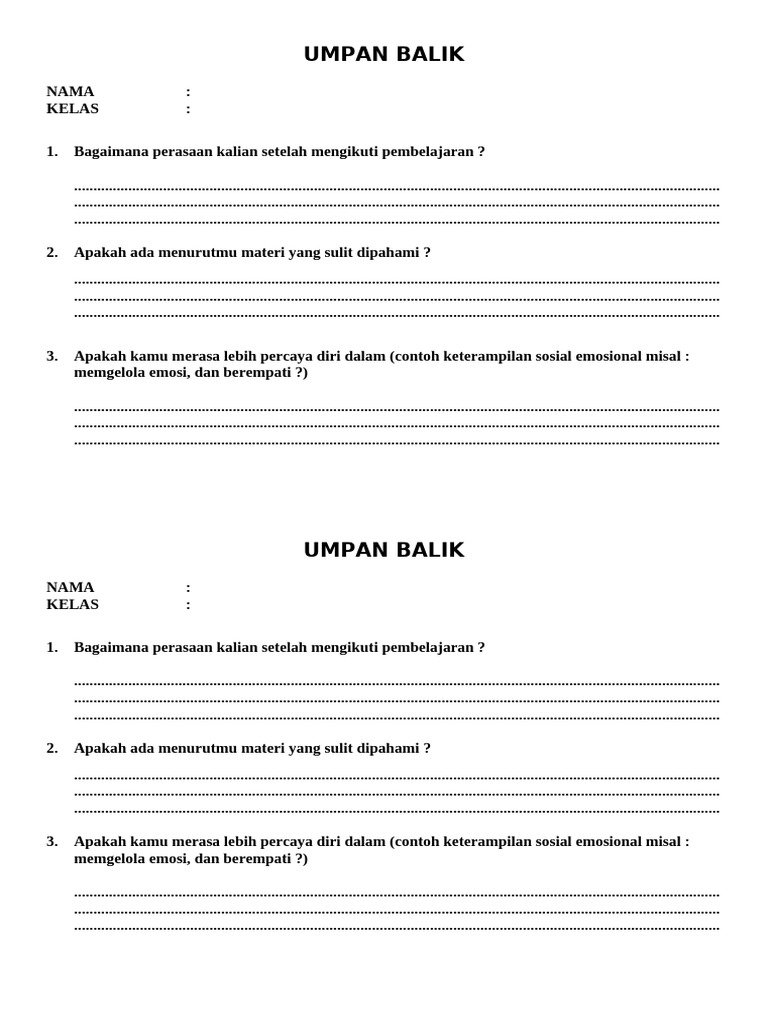 UMPAN BALIK Siswa | PDF