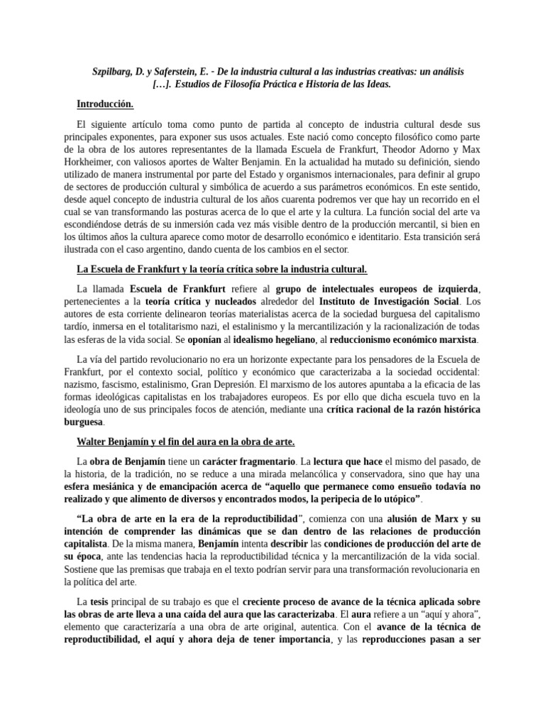 Szpilbarg PDF La Teor a Cr tica Escuela De Frankfurt