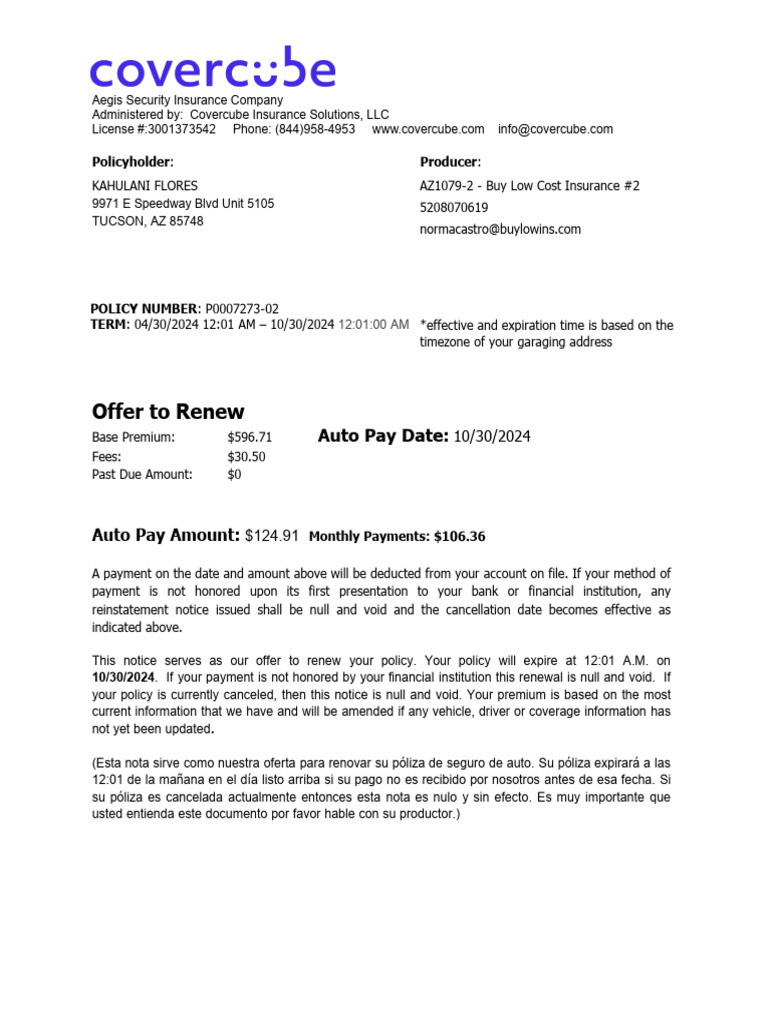Auto Insurance Renewal Offer | PDF