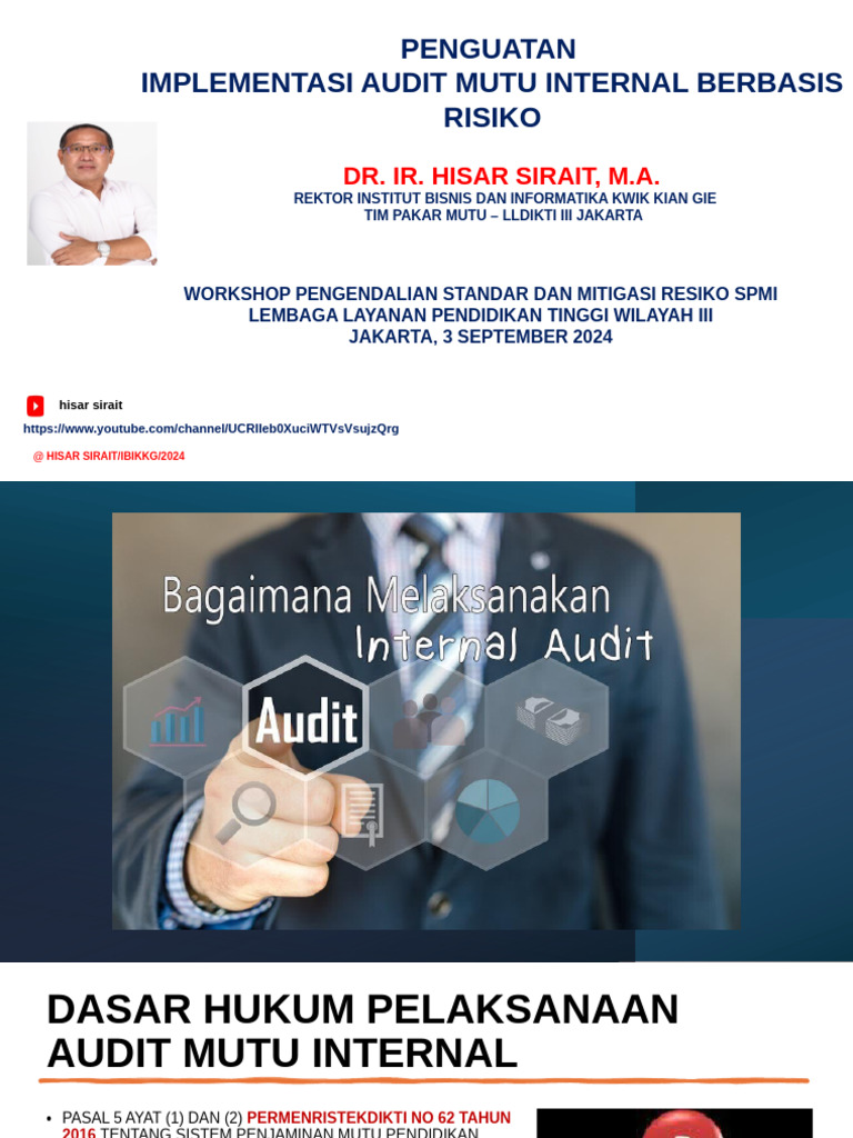 Dr. Ir. Hisar Sirait, M.A. - AUDIT MUTU INTERNAL BERBASIS RISIKO - LLDIKTI 3 | PDF
