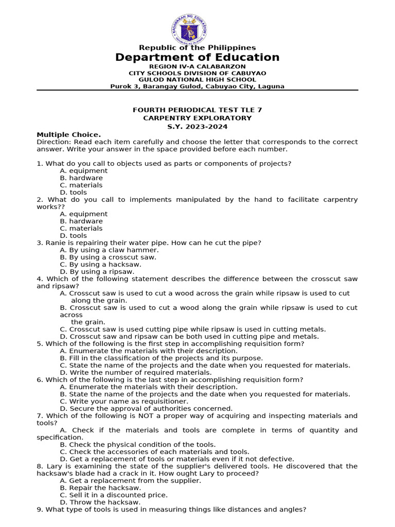 TLE-7_PT_Q4 | PDF | Technical Drawing | Drawing