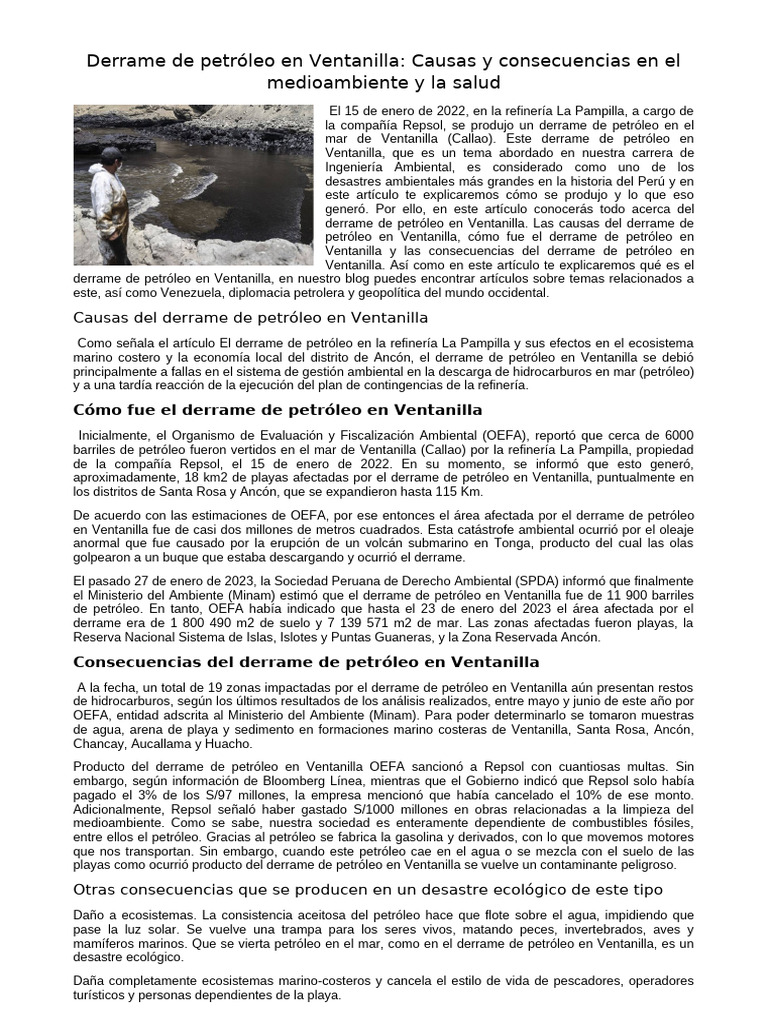 Derrame de petróleo en Ventanilla | PDF | Petróleo | Derrame de petróleo