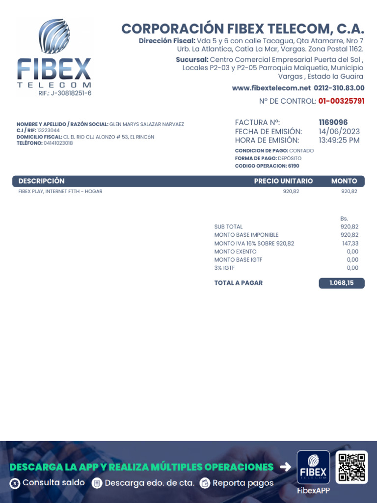 Factura Fibex Telecom - Servicio Internet | PDF