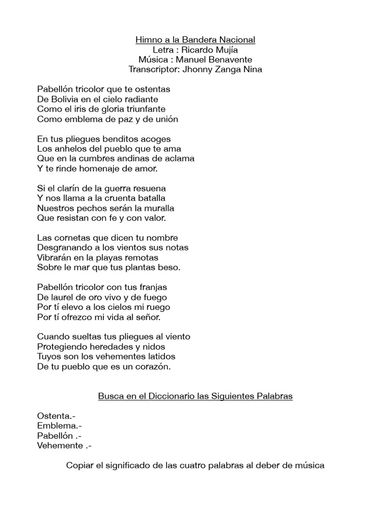 Himno A La Bandera Nacional | PDF | Estudios de idiomas extranjeros
