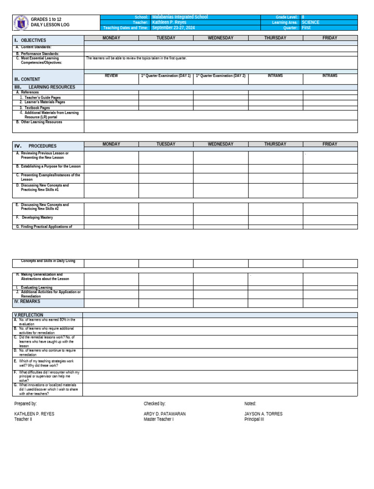 Scie_Q1Wk8-DLL | PDF | Learning | Teachers
