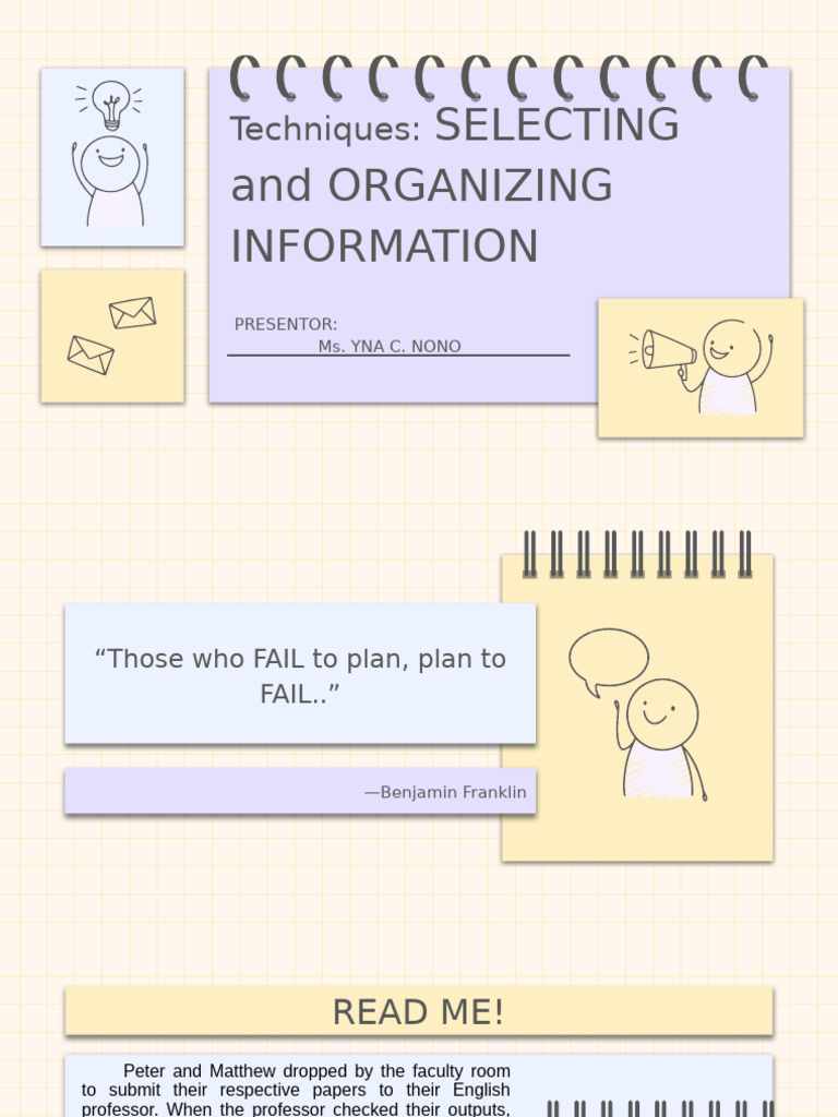 Techniques in Selecting and Organizing Information | PDF | Brainstorming | Concept