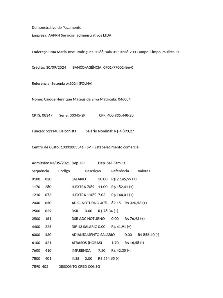 Holerite Setembro | PDF