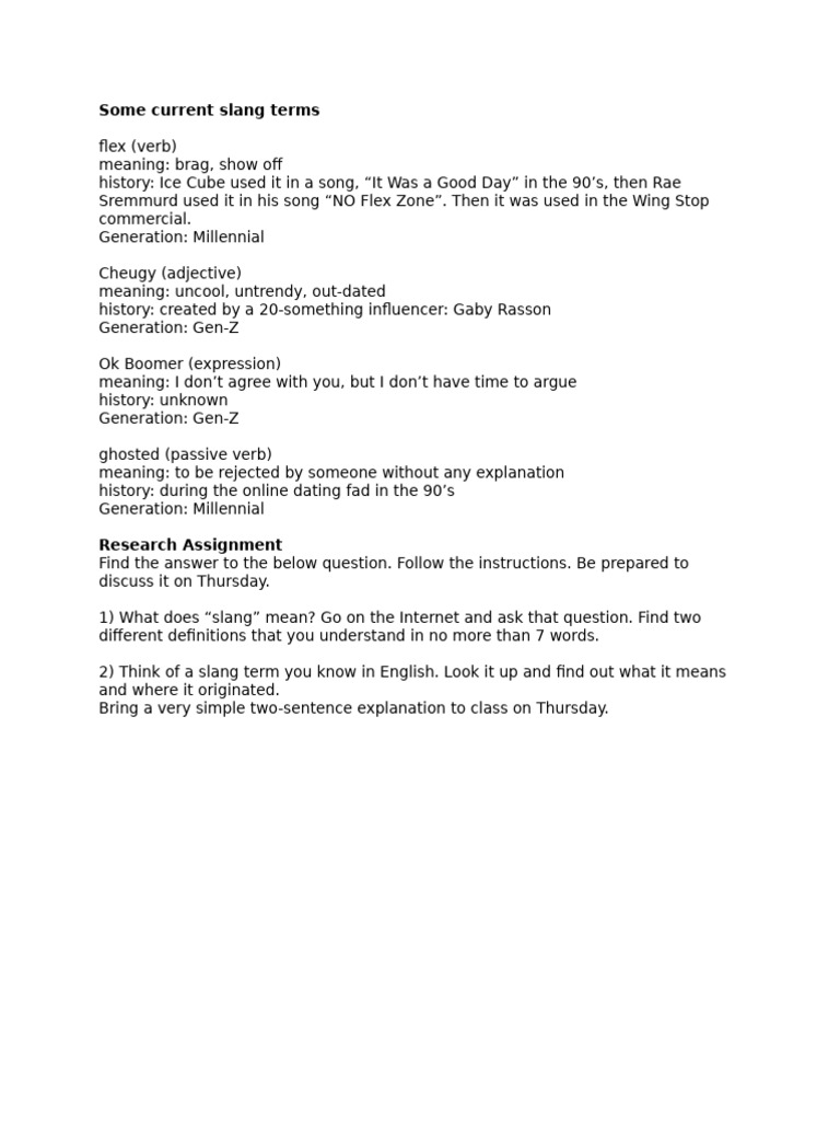 Some Current Slang Terms | PDF | Language Arts & Discipline | Foreign Language Studies