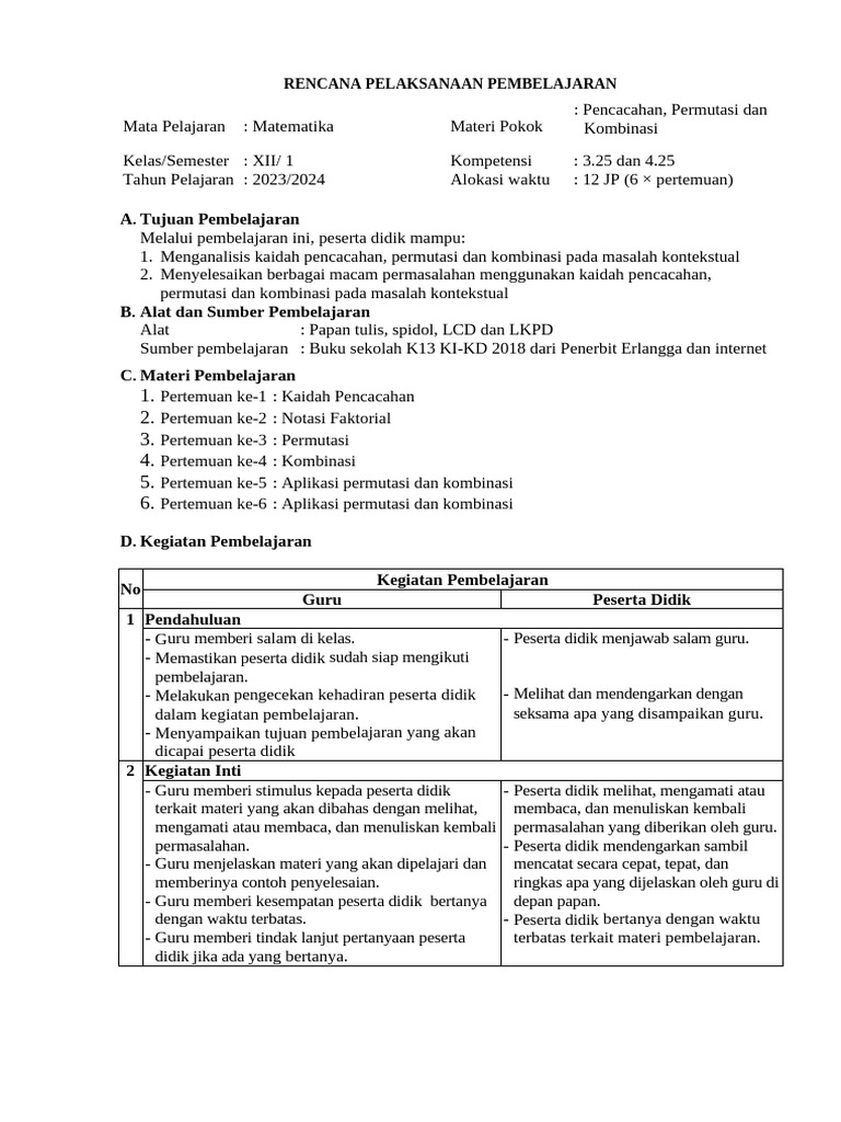 8 RPP Matematika Kelas Xii Ganjil SMKS Pelita Harapan | PDF