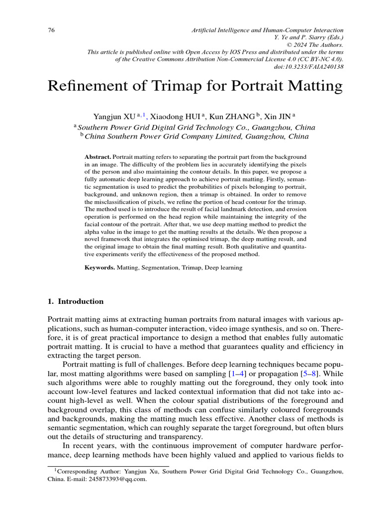 Refinement of Trimap For Portrait Matting | PDF | Image Segmentation | Deep Learning