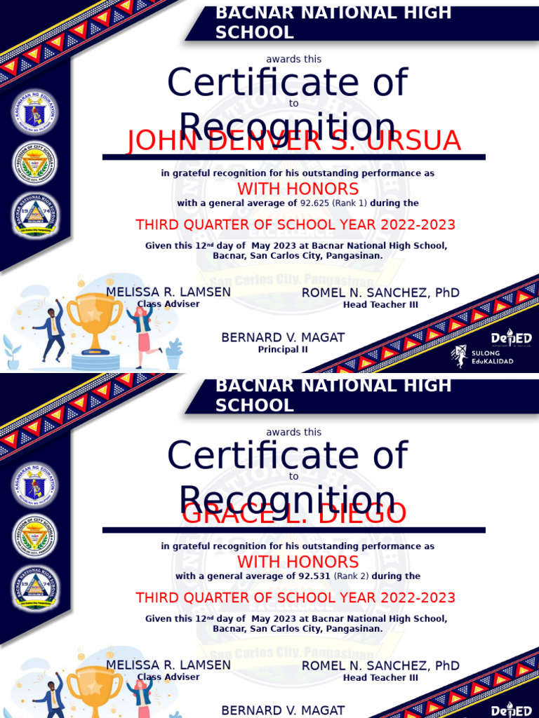 Certificate of Recognition - Academic Excellence | PDF