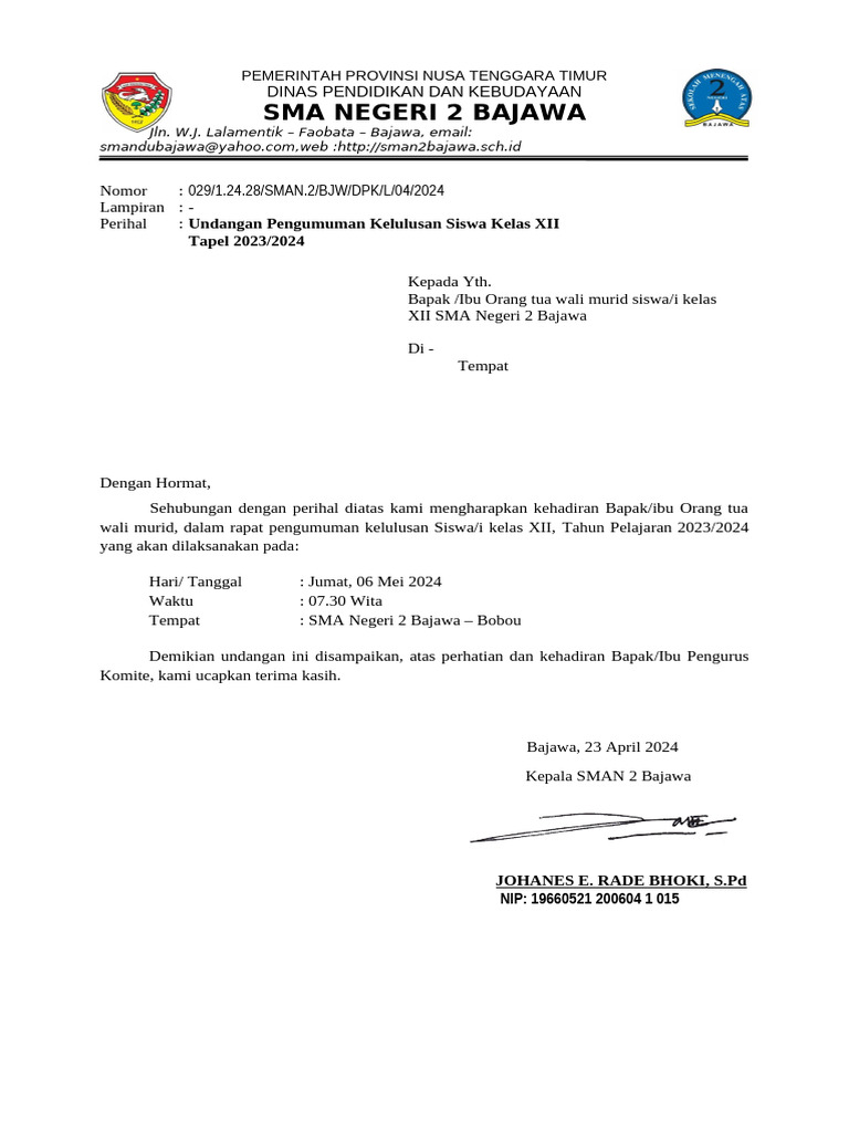 Undangan Kelulusan 2023-2024 | PDF