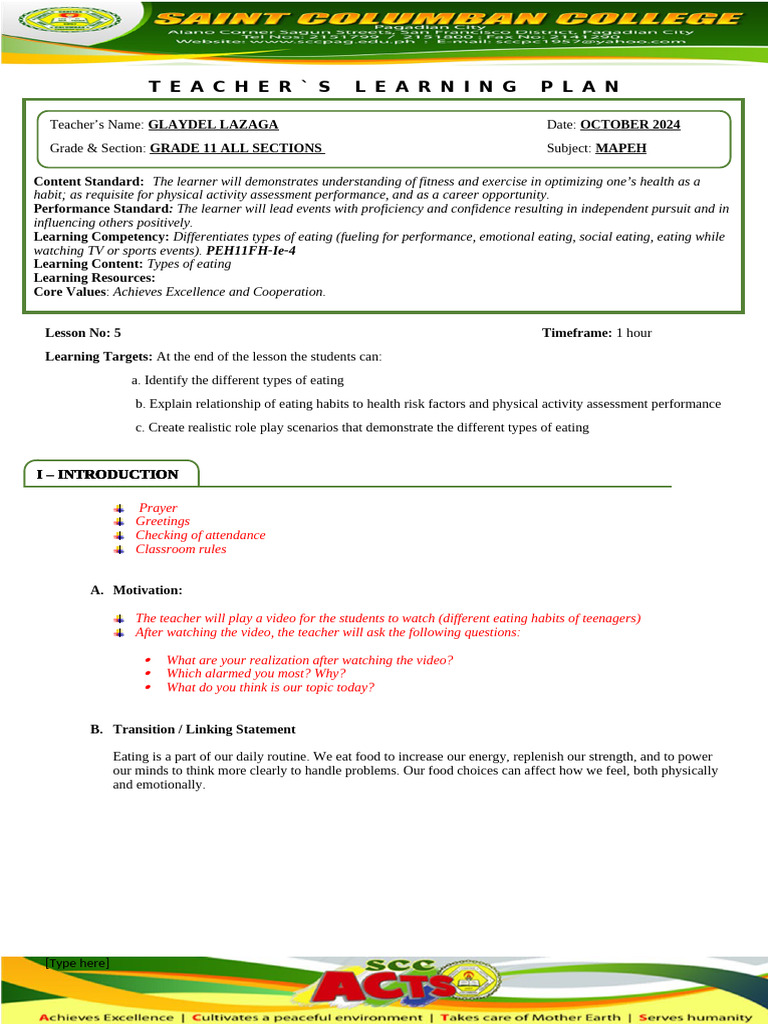 Glaydel Lp Predemo Pdf Learning Teachers