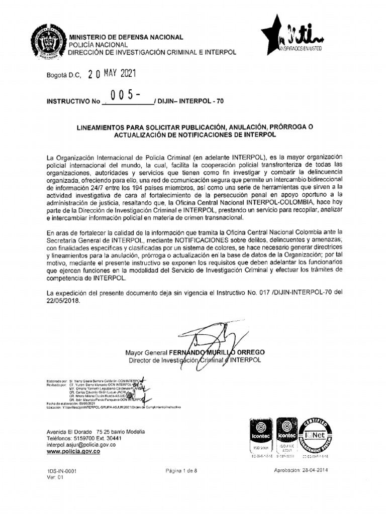 Instructivo 005 Dijin Interpol Del 20052021 | PDF