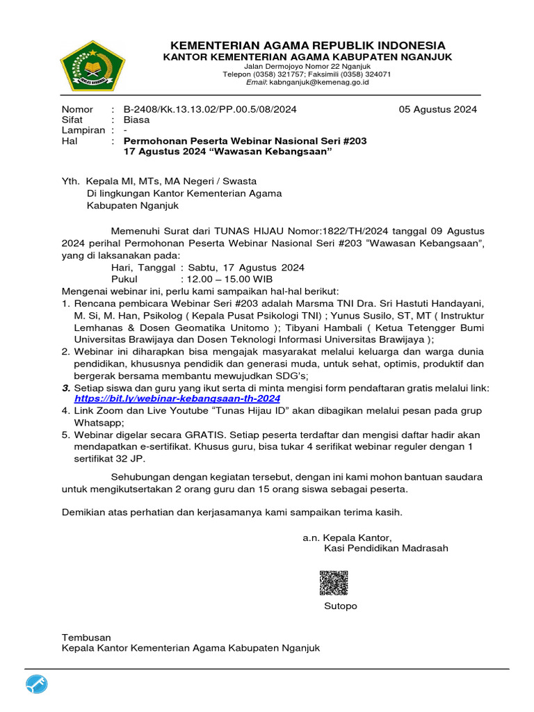 Surat Permohonan Peserta Webinar Tunas Muda Wawasan Kebangsaan | PDF | Ilmu Sosial | Kesehatan ...