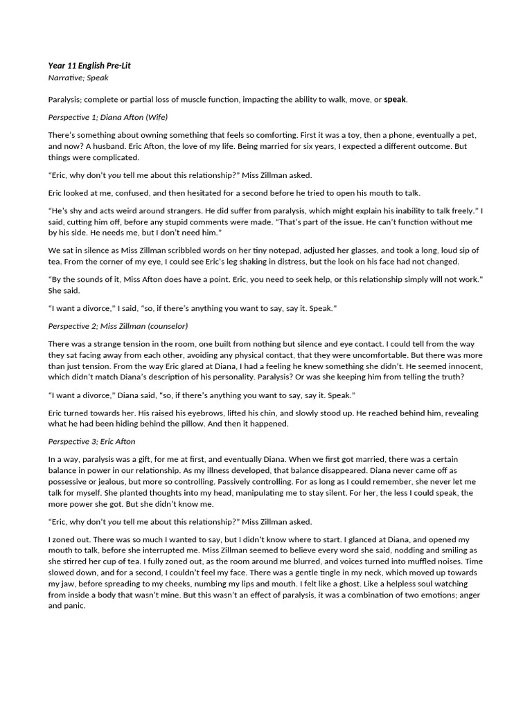 Speak - Student Example | PDF