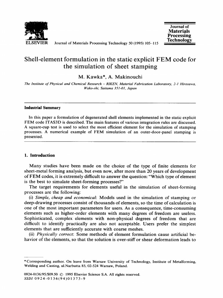 Shell-Element Formulation in The Static Explicit FEM Code For The ...