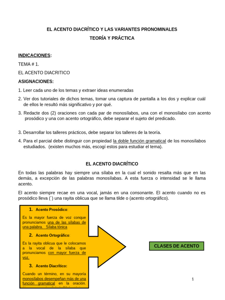 El Acento Diacrítico | PDF | Sílaba | Palabra