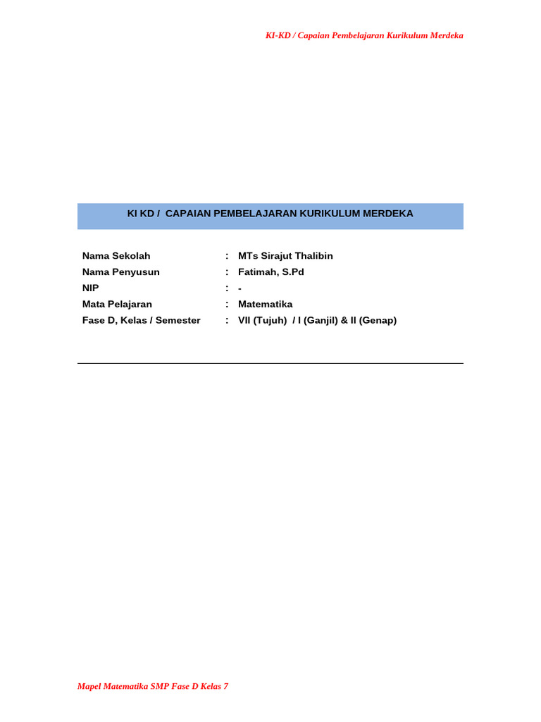 Capaian Pembelajaran MTK FASE D CP 032 | PDF