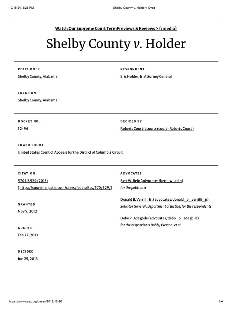 Shelby County v. Holder - Oyez | PDF | Voting Rights Act Of 1965 | John ...