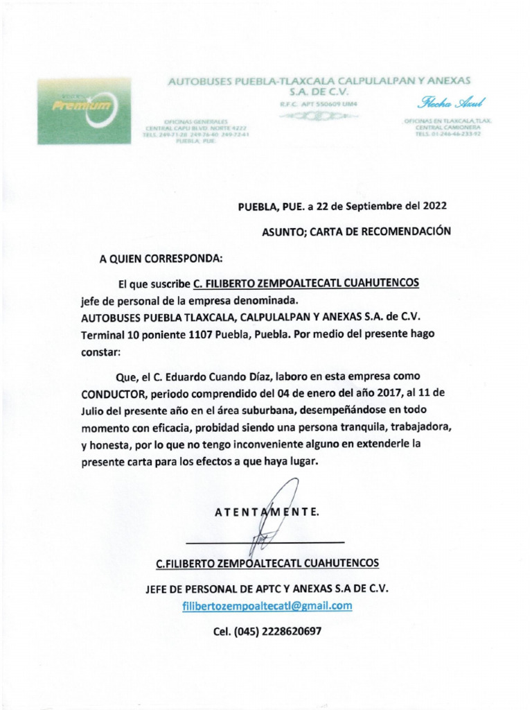 Carta Ded Recomendacion | PDF