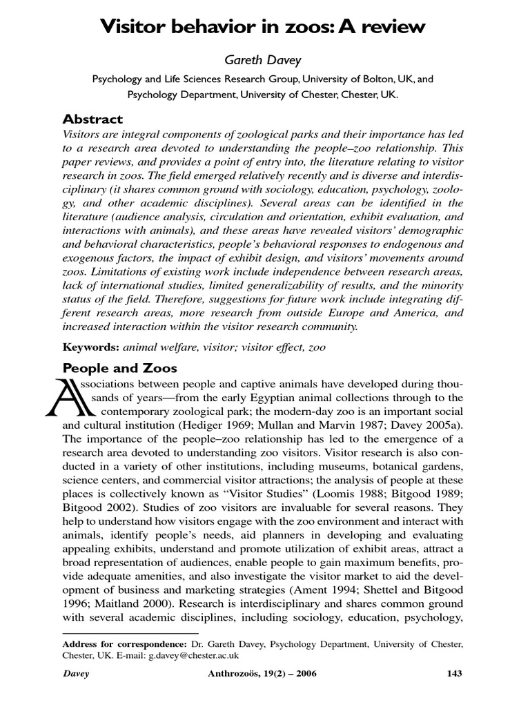 Visitor Behavior in Zoos | PDF | Zoo