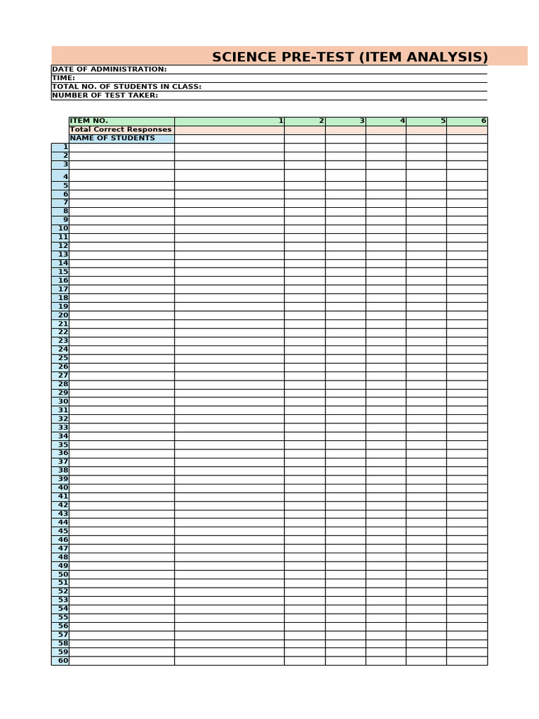 Template - Student Profile and Pre Test Score Sheet | PDF