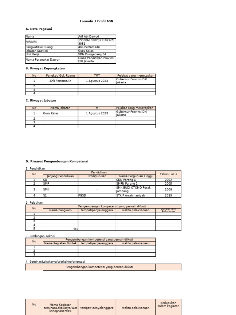 Form Profil Asn | PDF
