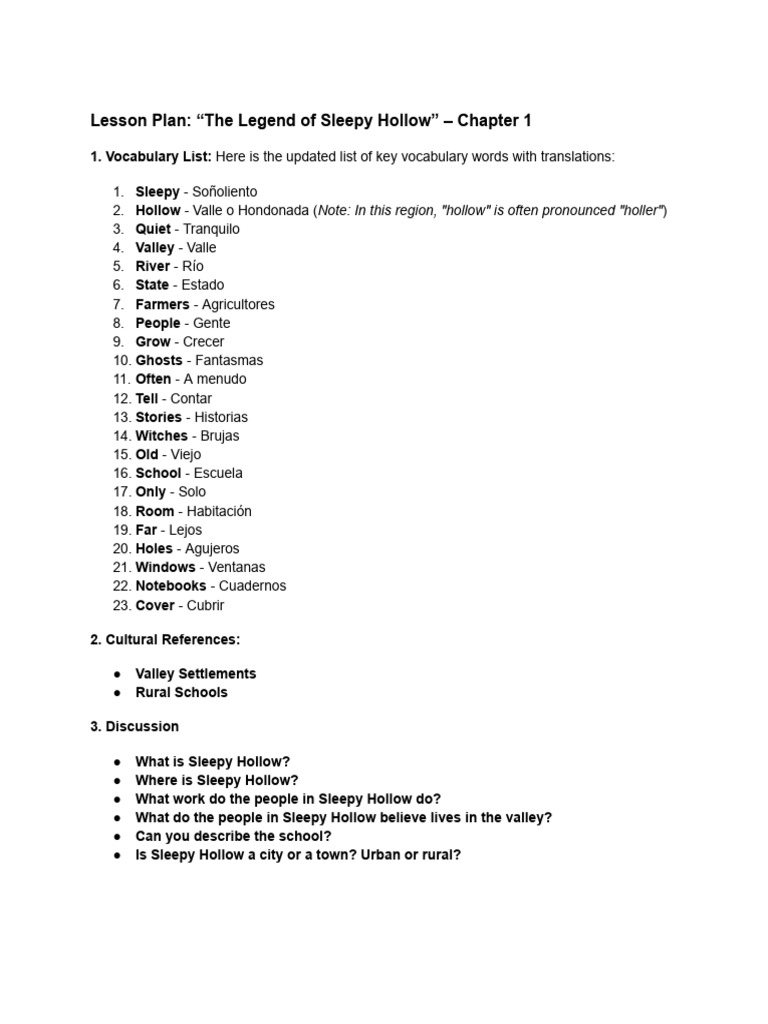 Sleepy Hollow Lesson Plan: Chapter 1 | PDF | Social Science