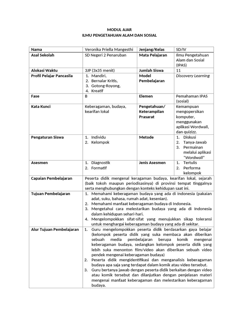 Modul Ajar IPAS: Keberagaman Budaya SD | PDF