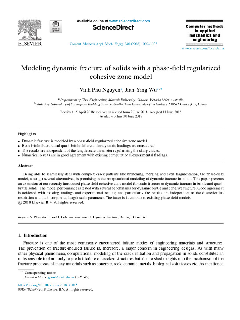 Phu 2018 Modeling Dynamic Fracture Of Solids With A Phase Field Regularized Cohesive Zone Model