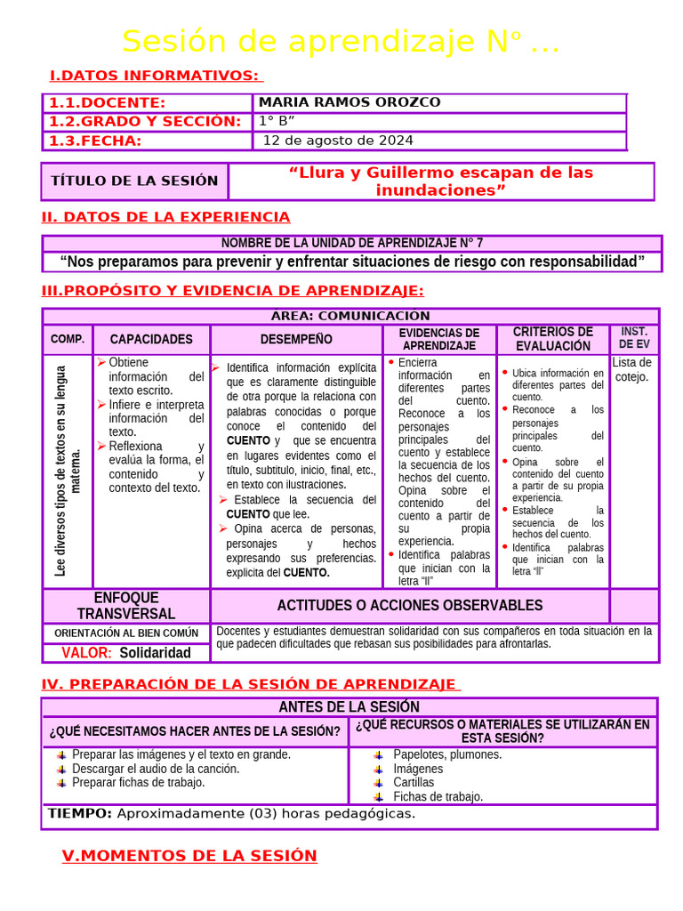 Sesión Leemos Un Cuento Llura y Guillermo | PDF | Aprendizaje | Pedagogía
