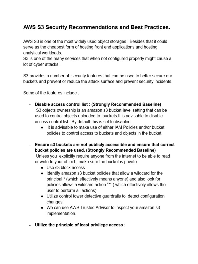 AWS S3 Security Recommendations and Best Practices | PDF | Encryption | Amazon Web Services