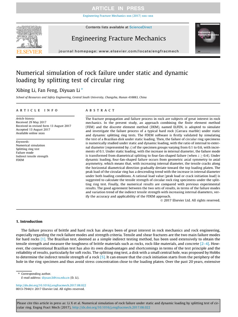 Numerical Simulation of Rock Failure Under Static and Dynamic Loading ... Numerical Simulation of Rock Failure Under Static and Dynamic Loading ...