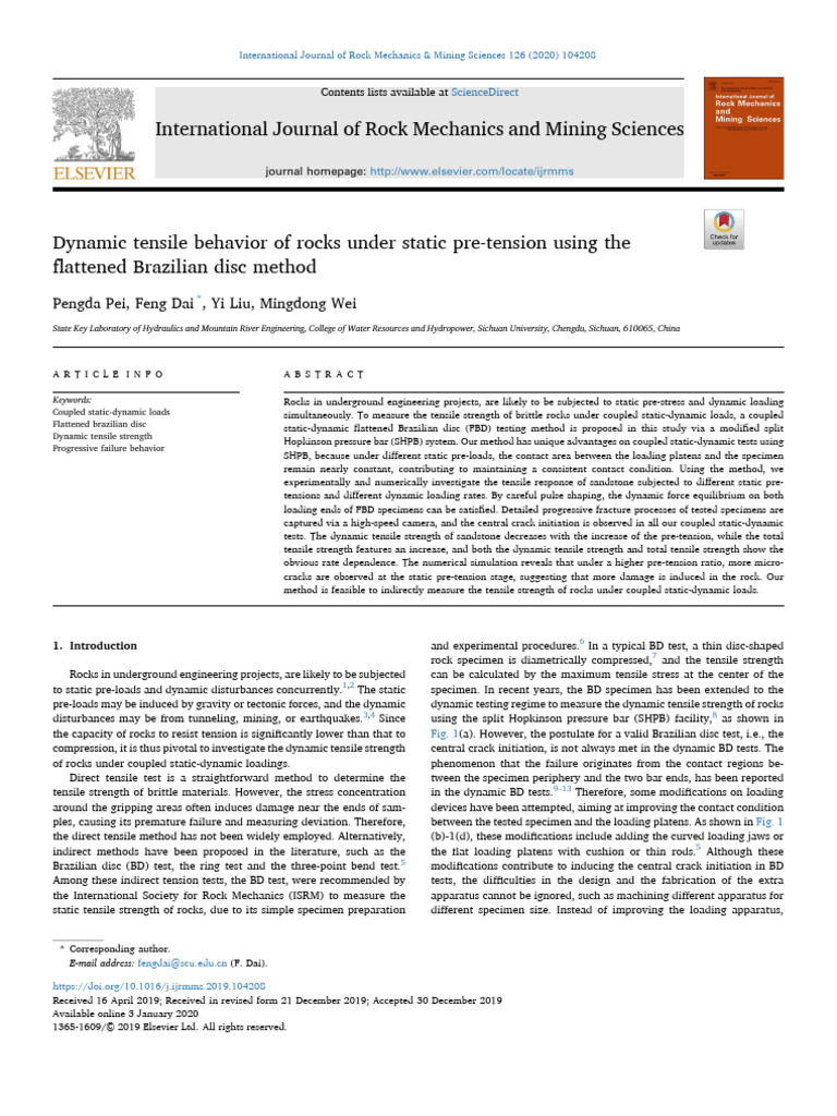 Dynamic Tensile Behavior of Rocks Under Static Pre-tension Using the ...