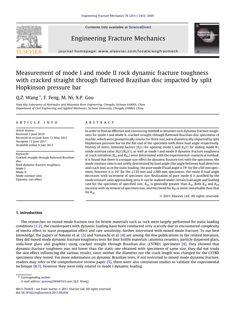 Measurement of Mode I and Mode II Rock Dynamic Fracture Toughness | PDF | Fracture Mechanics ...