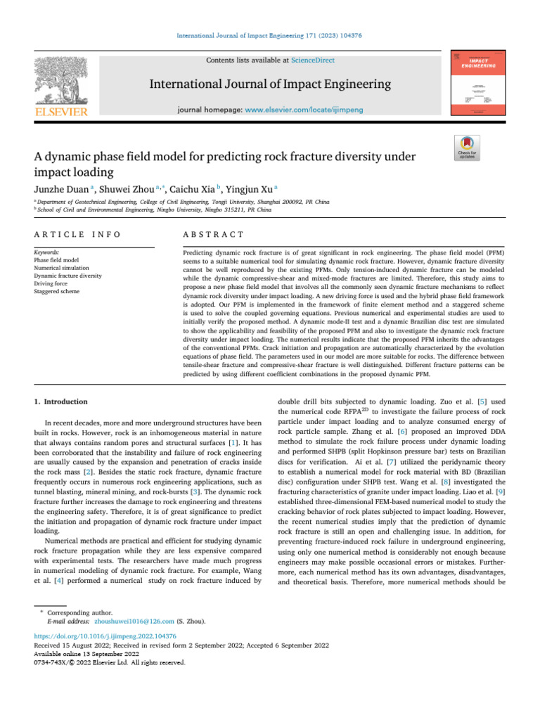 4-A Dynamic Phase Field Model For Predicting Rock Fracture Diversity Under Impact Loading | PDF ...