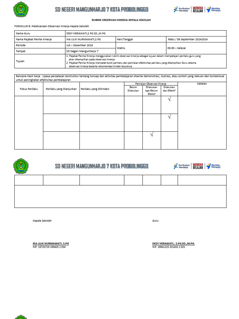 FORMULIR B RUBRIK OBSERVASI Desy Herawati | PDF