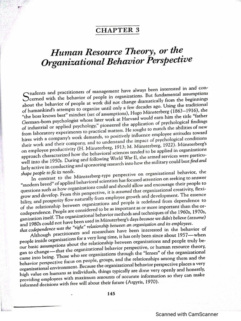 CHAPTER 3 - Human Resource Theory, or The Organizational Behavior Perspective | PDF