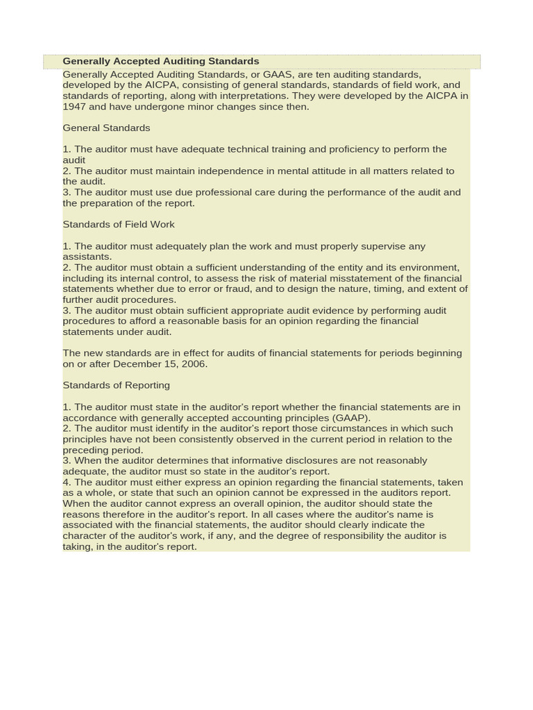 Generally Accepted Auditing Standards | PDF