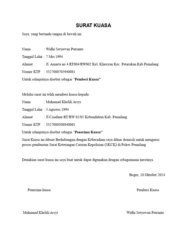 Surat Kuasa SKCK | PDF