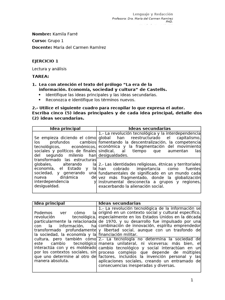 Deber 01 - Kamila Farré - Lenguaje y Redacción | PDF | Capitalismo | Sociología