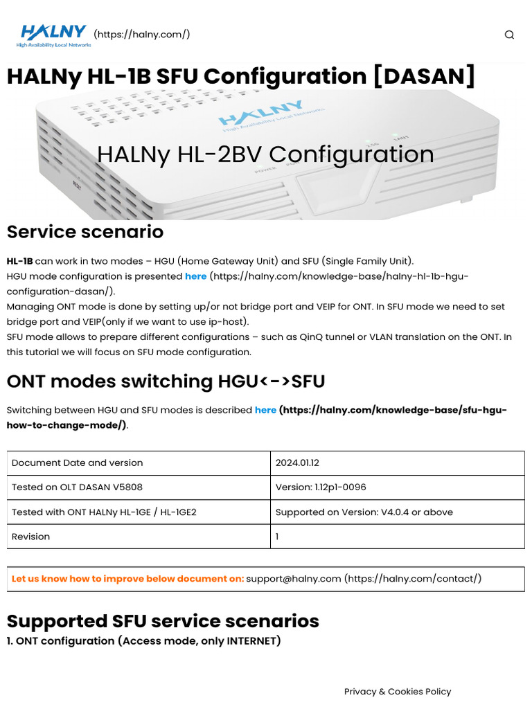 HALNy HL-1B SFU Configuration (DASAN) HALNy NETWORKS | PDF | Ip Address ...