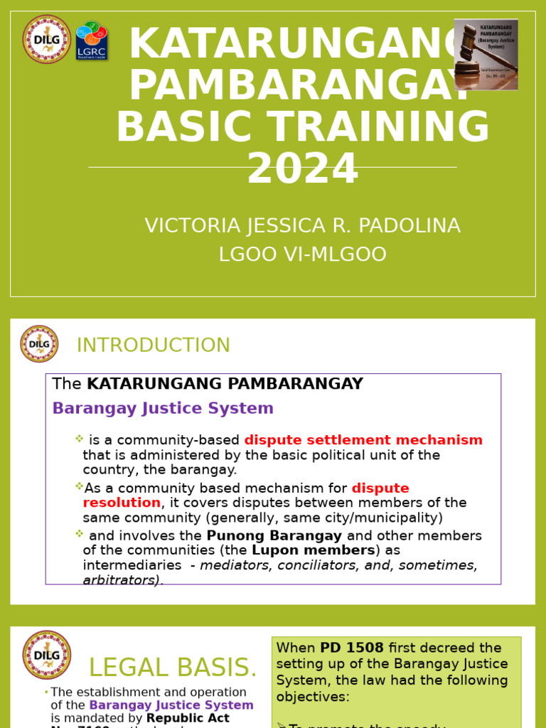 Katarungang Pambarangay Basic Training 2024 | PDF | Mediation | Lawsuit