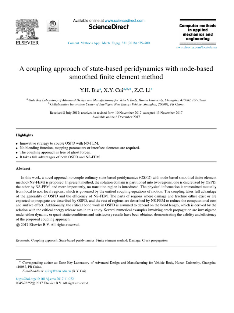 A Coupling Approach Of State Based Peridynamics With Node Based Smoothed Finite Element Method 