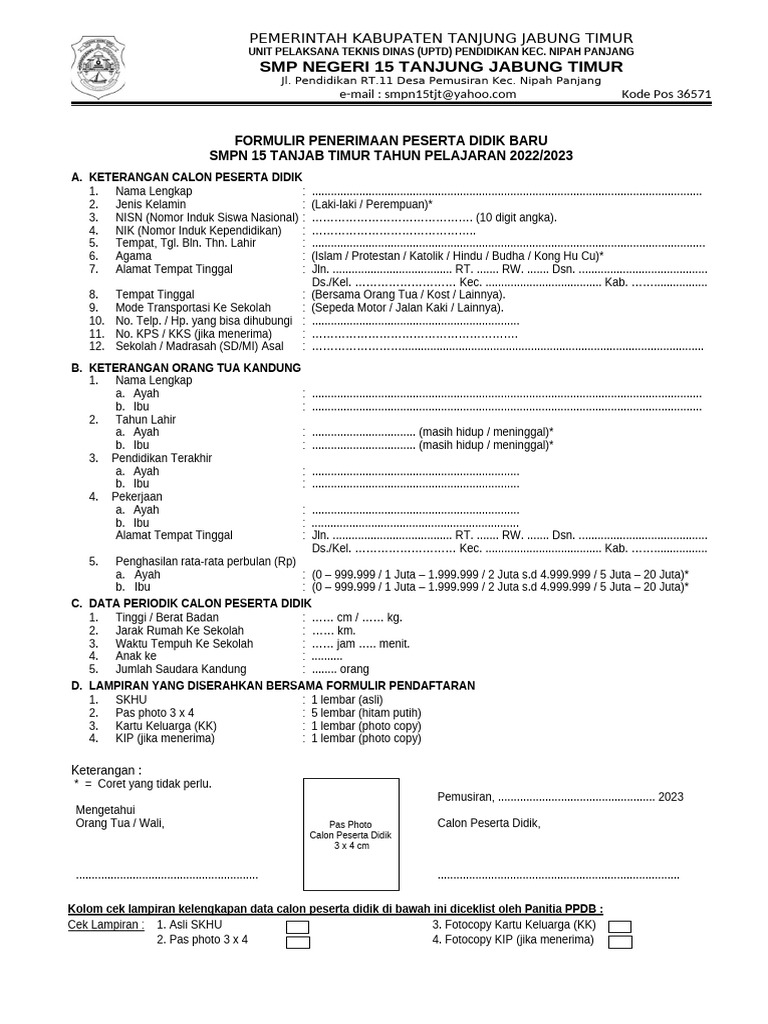 Formulir PPDB 2016 | PDF
