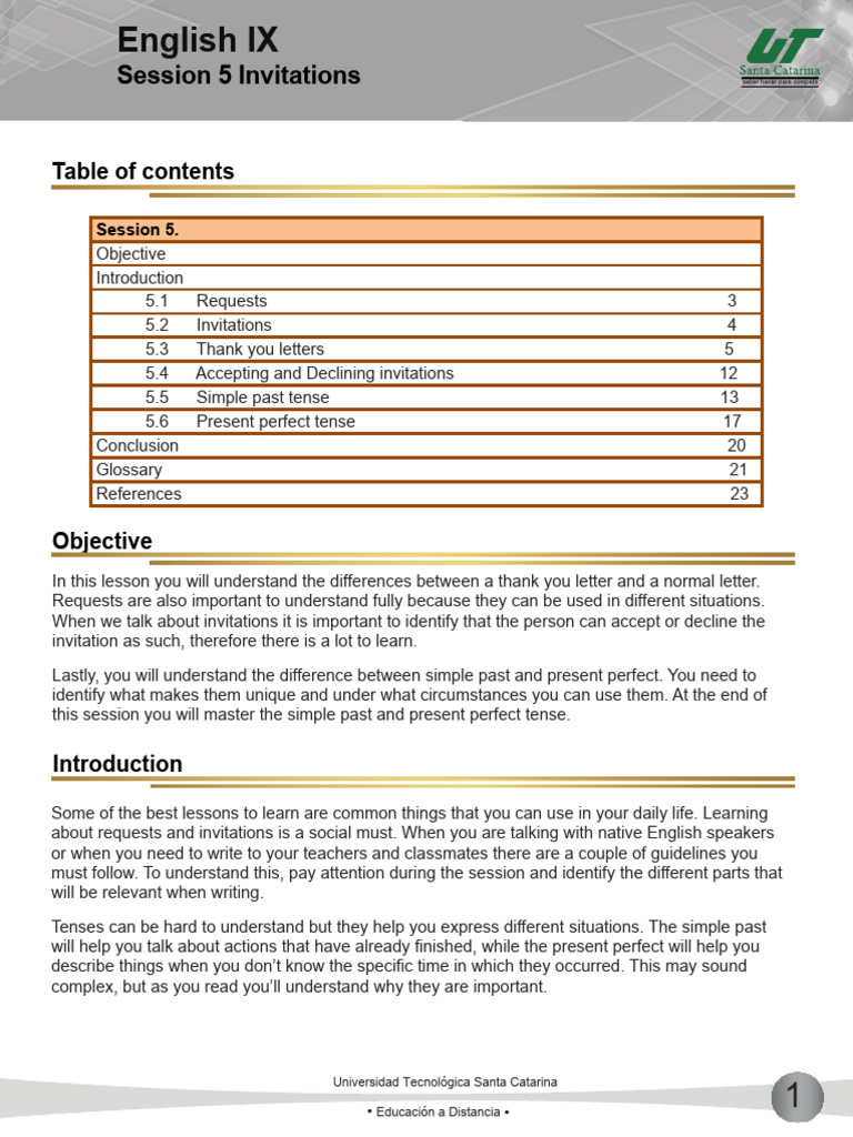 Session 5 Invitations | PDF | Perfect (Grammar) | Language Mechanics