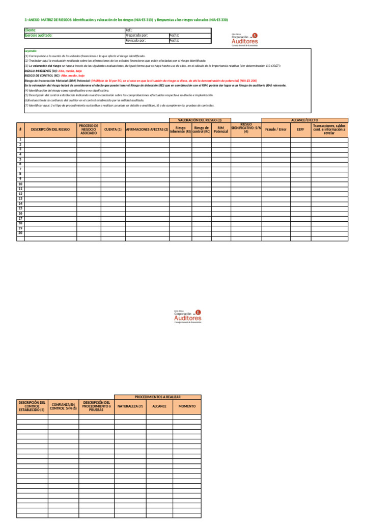 ANEXO Matriz de Riesgos (NIA-ES 315-330) 170615 | PDF | Auditoría